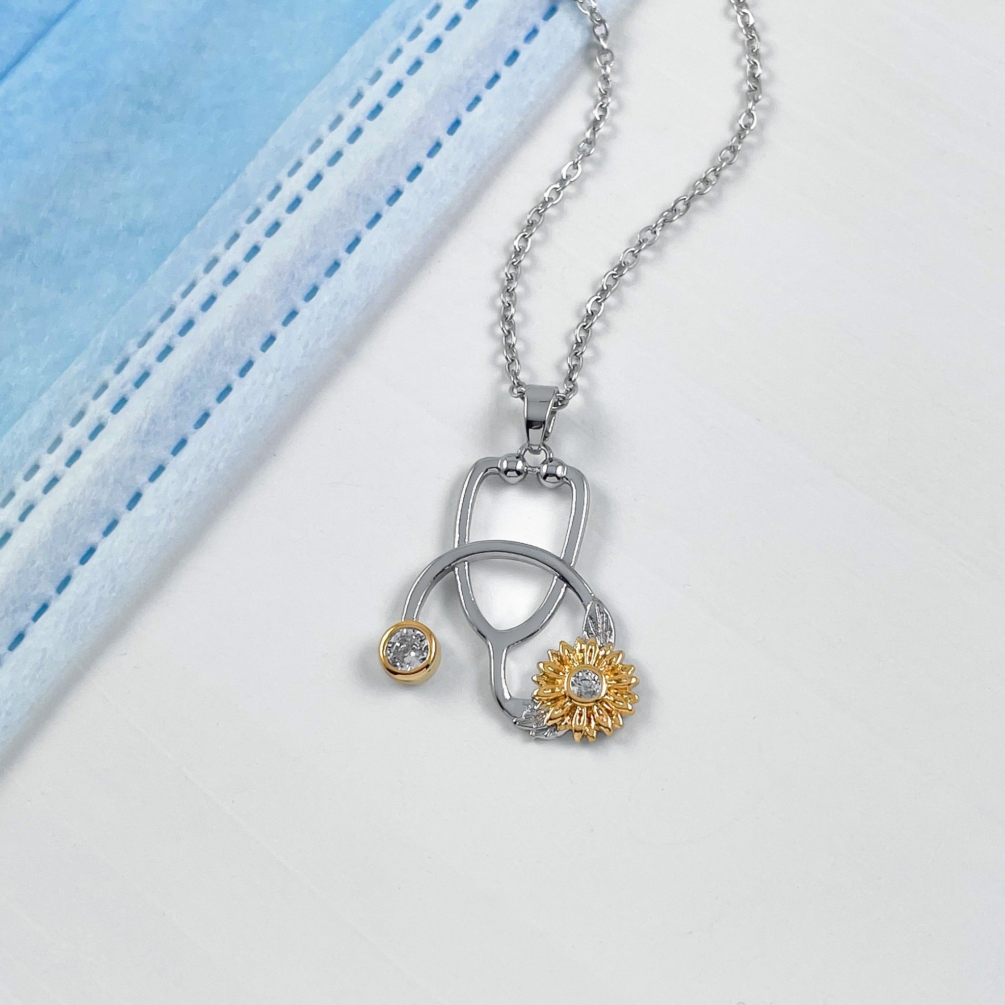 Crystal Sunflower Stethoscope Necklace – Frontline Boutique